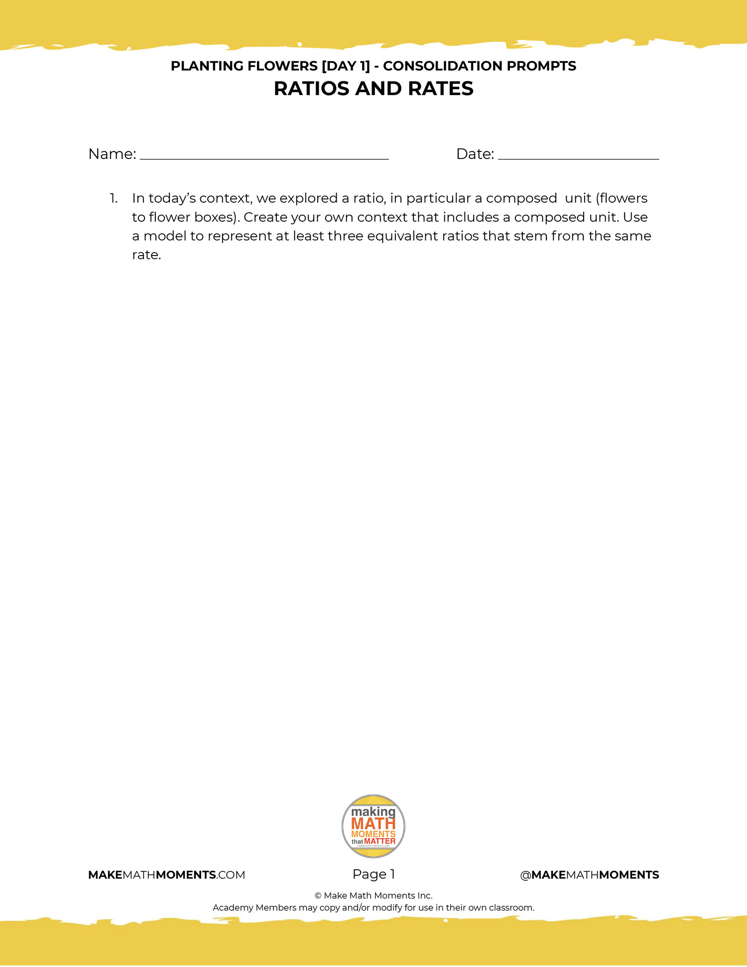 Planting Flowers | Ratios and Rates | 5-Day Problem Based Math Unit