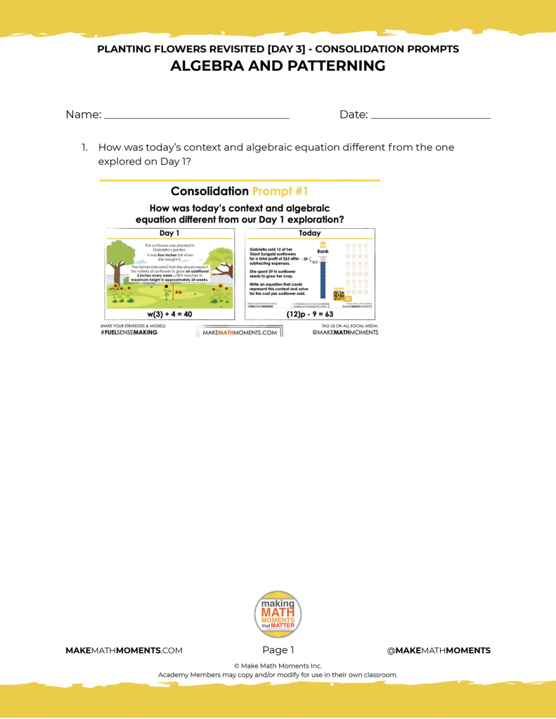 Planting Flowers Revisited | Two-Step Algebraic Equations | Patterning ...