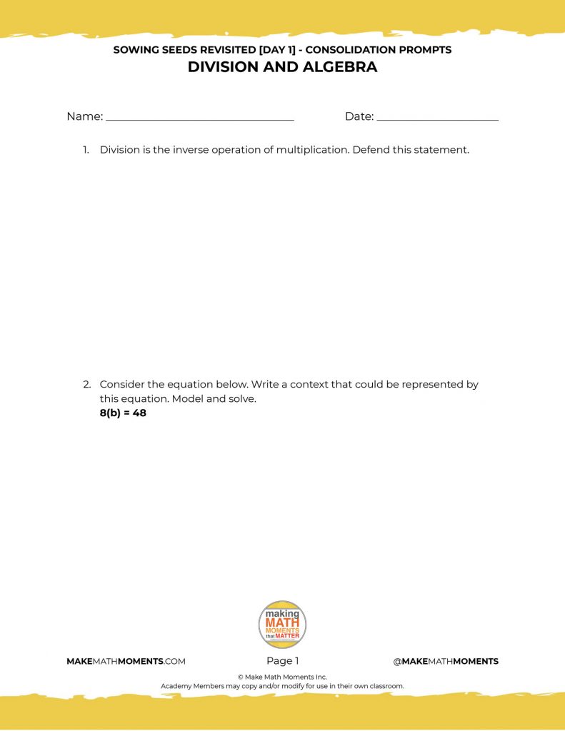 Sowing Seeds Revisited | One Step Algebraic Equations | 3 Act Math Lessons