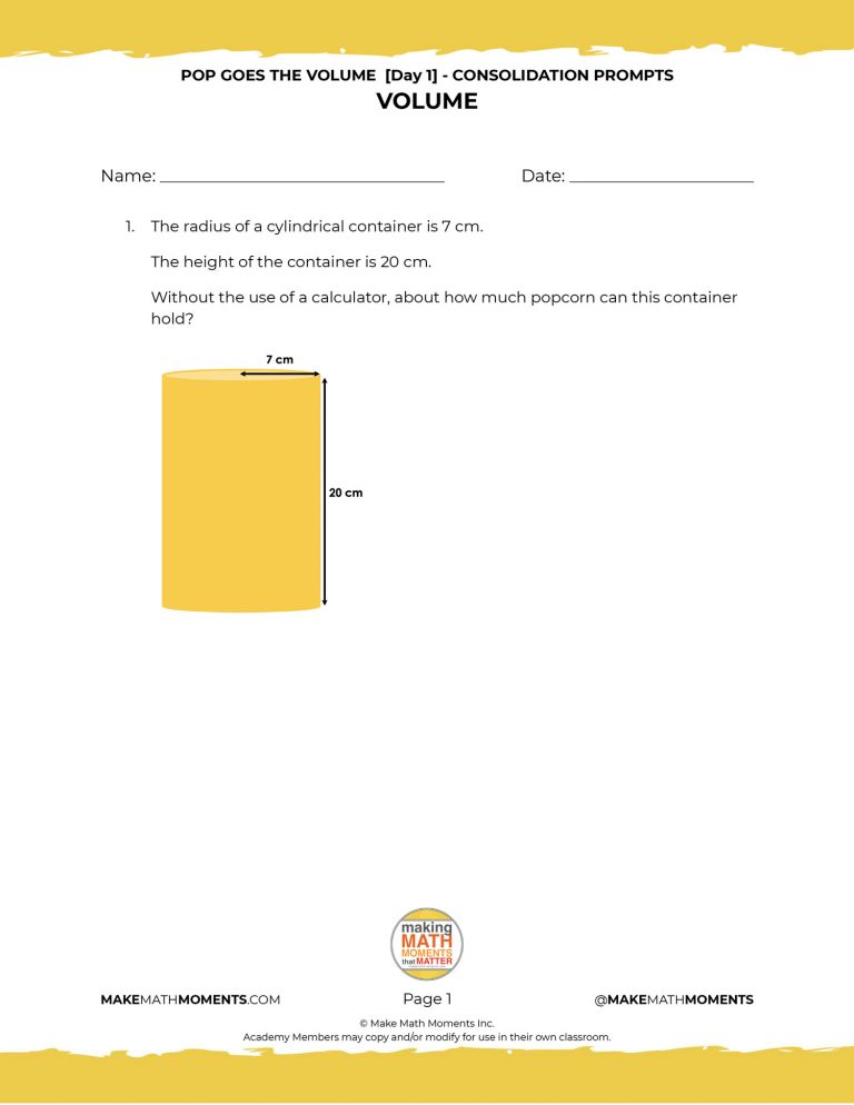 Pop Goes the Volume | Investigate Volume of a Cylinder, Cone and Sphere