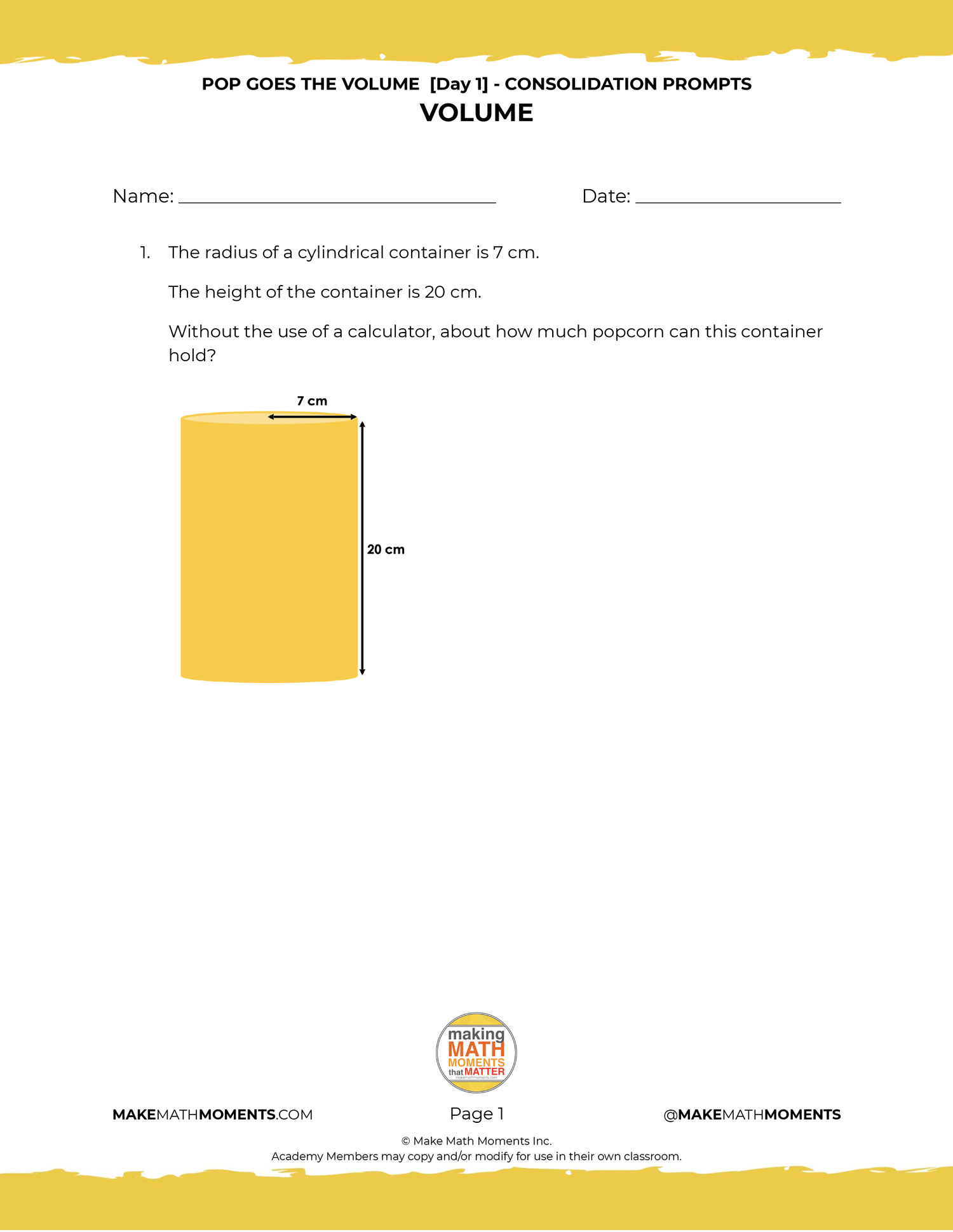 Pop Goes the Volume | Investigate Volume of a Cylinder, Cone and Sphere