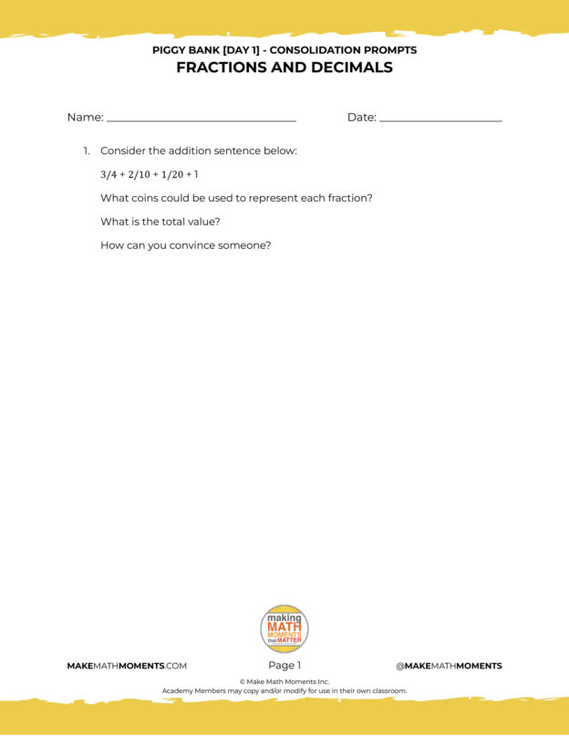 Piggy Bank | Fractions and Decimals With The Money Model | Problem ...