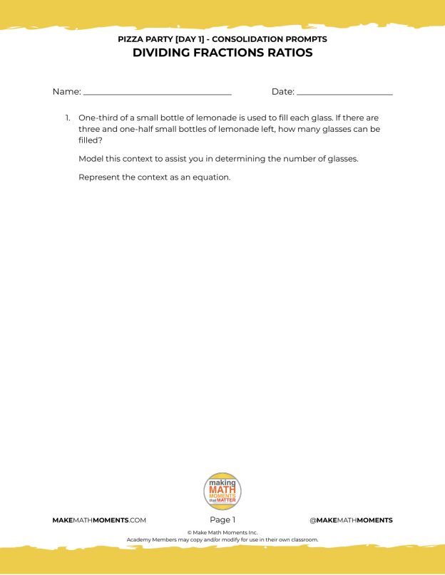 Pizza Party | Dividing Fractions | Quotative Division Problem Based Lesson