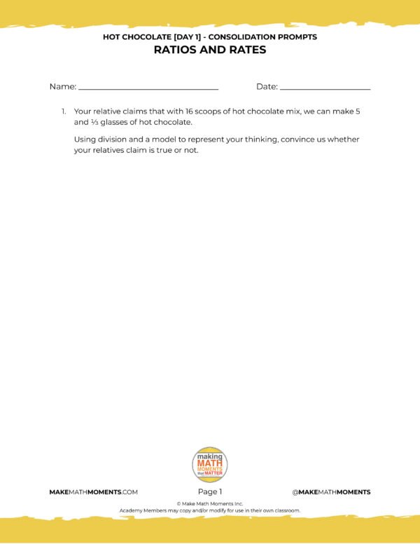 Hot Chocolate | 6-Day Problem Based Math Unit | Explore Ratios and ...