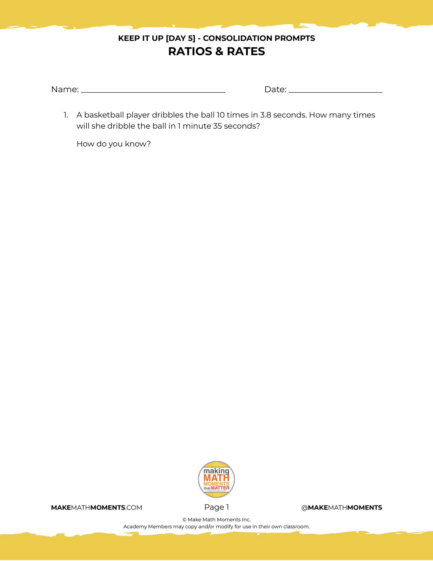 Keep It Up [Day 5] - Ratios, Proportions and Percents Number Talk and ...