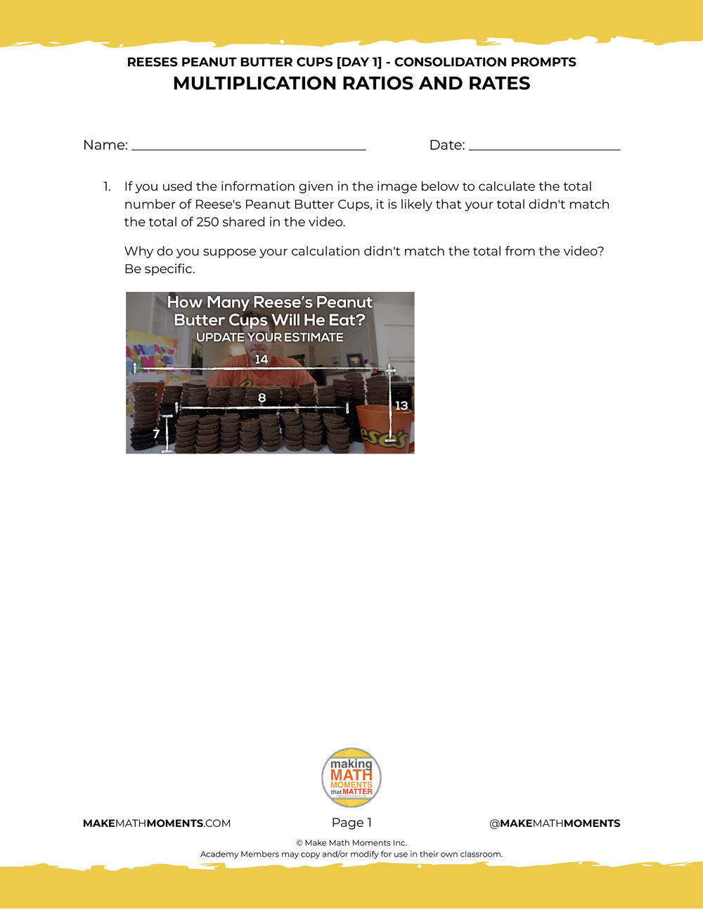 Reeses Peanut Butter Cups | Multiplication, Partial Products, Ratios ...