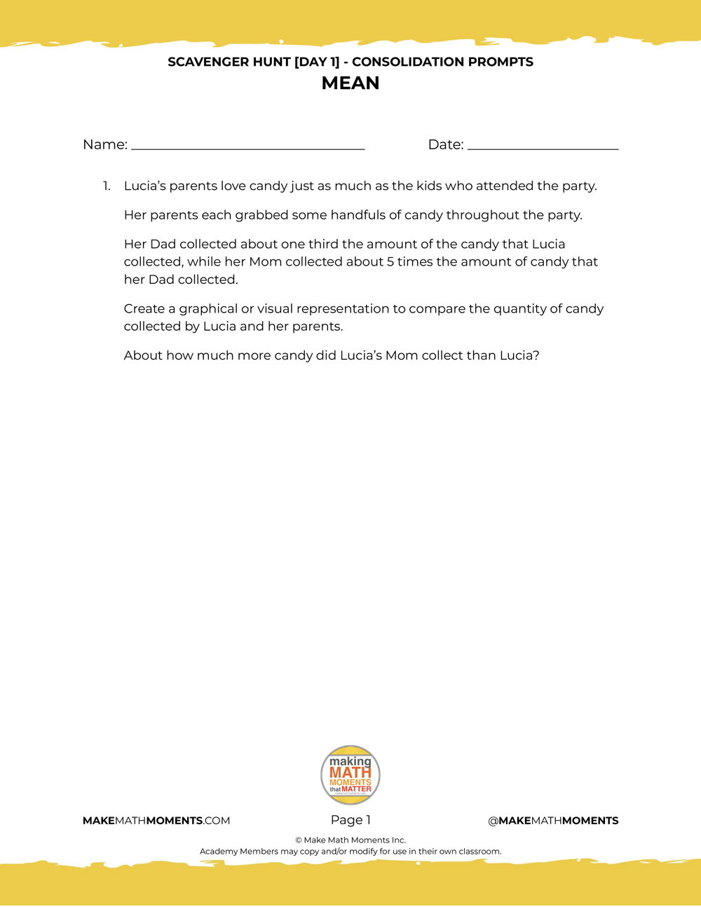 Scavenger Hunt | Finding Mean of a Dataset | 4 Lesson Problem Based ...