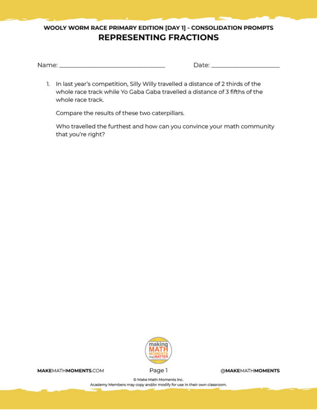 Wooly Worm Race Primary Edition | Represent, Compare & Order Fractions