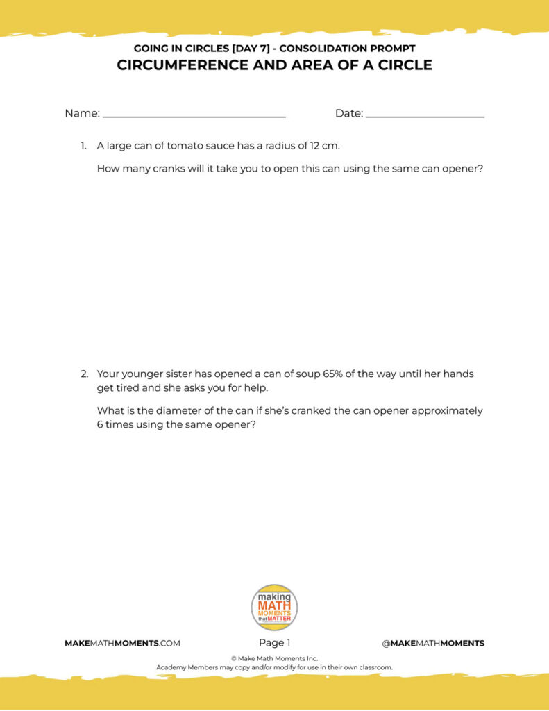 Going In Circles! [Day 7] | Area of a Circle 3 Act Math Task
