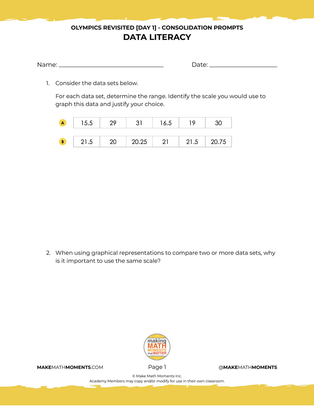 Olympics Revisited [Day 1] | Data Literacy: Graphing, Mean, Median & Mode
