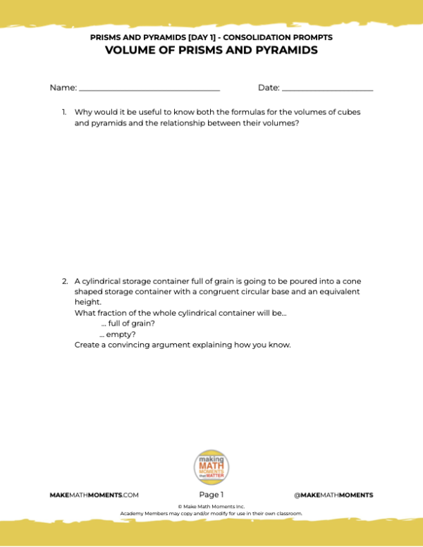 Prisms and Pyramids | Comparing the Volumes of Prisms & Pyramids