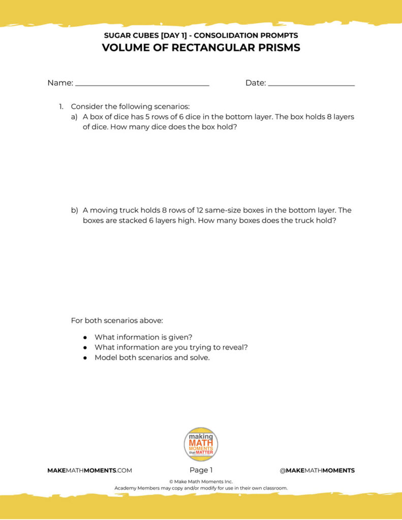 Sugar Cubes | Problem Based Lesson: Volume of Rectangular Prisms
