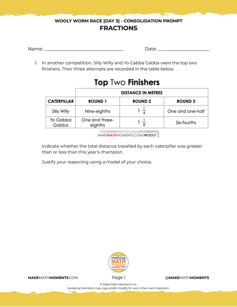 Wooly Worm Race [Day 3] - Make Math Moments Academy