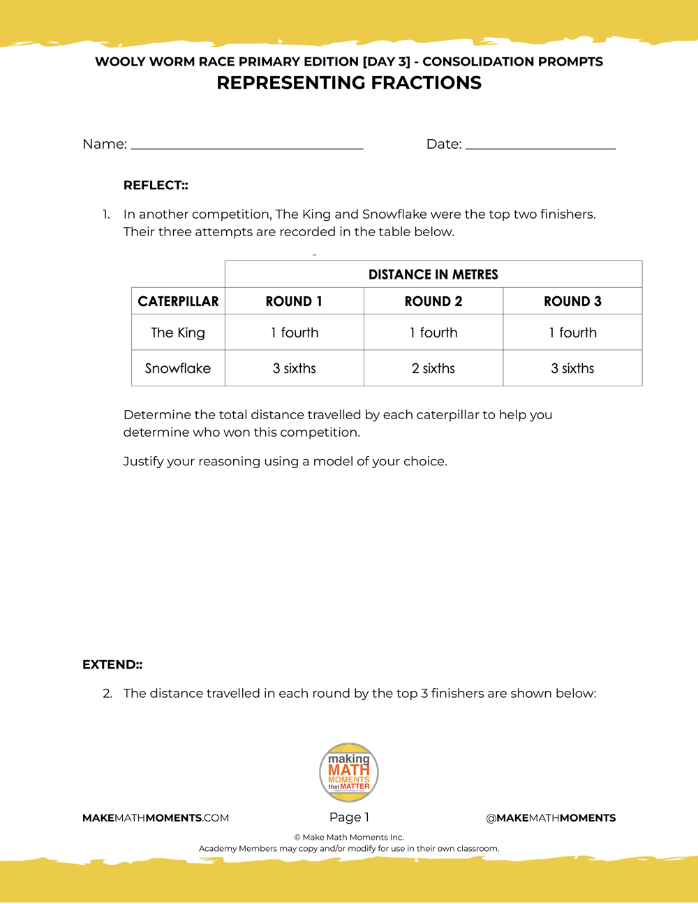 Wooly Worm Race [Day 3] Primary Edition | Compare and Add Fractions