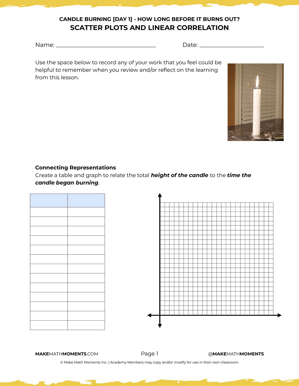 Candle Burning | 3 Act Math Task Style Scatter Plots & Linear ...