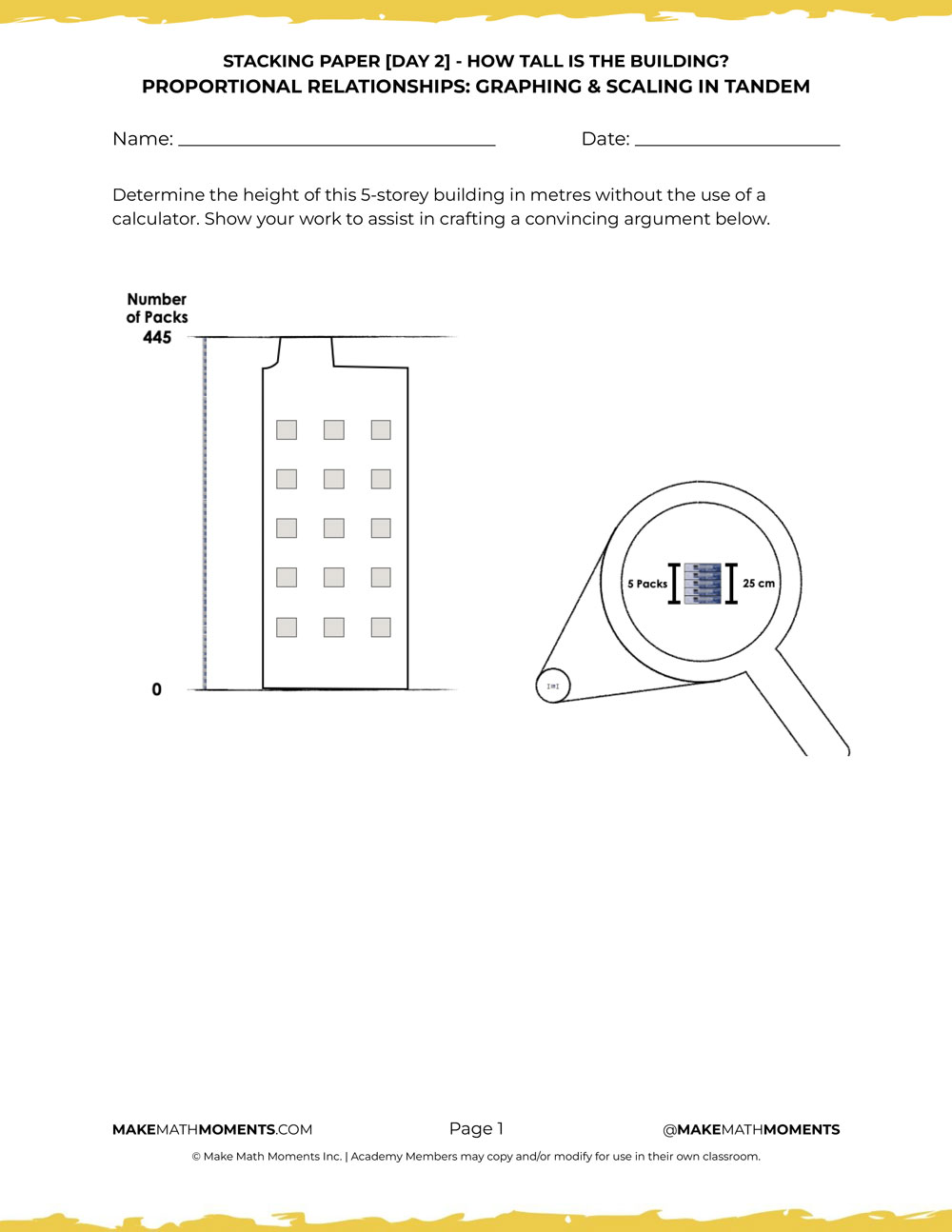 Stacking Paper [Day 2] | Proportions Worksheet & Visual Number Talk