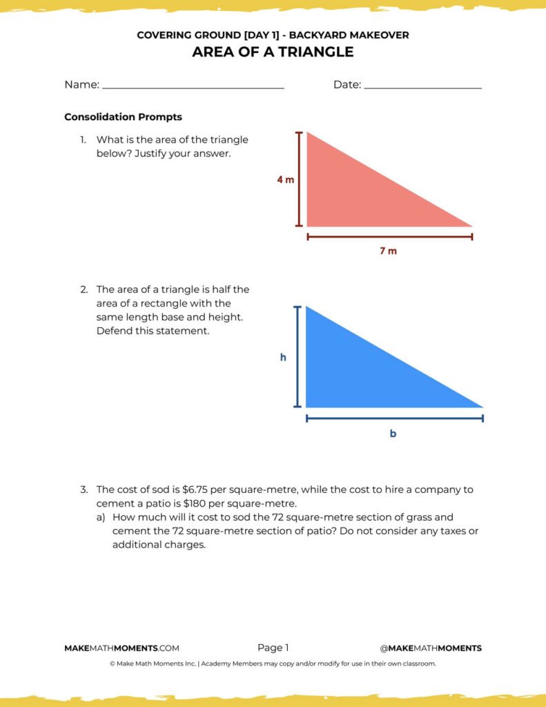 Covering Ground | Investigating The Area of a Triangle Formula | 3 Act Math