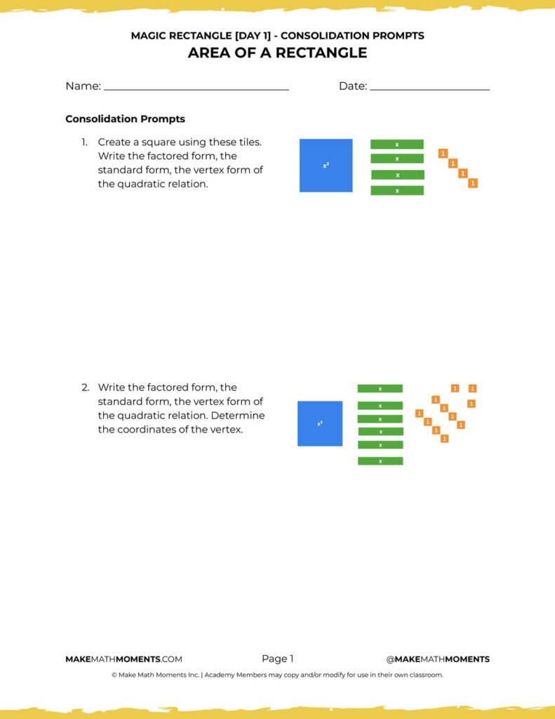 Magic Rectangle | Optimization: Area of a Rectangle Completing the Square