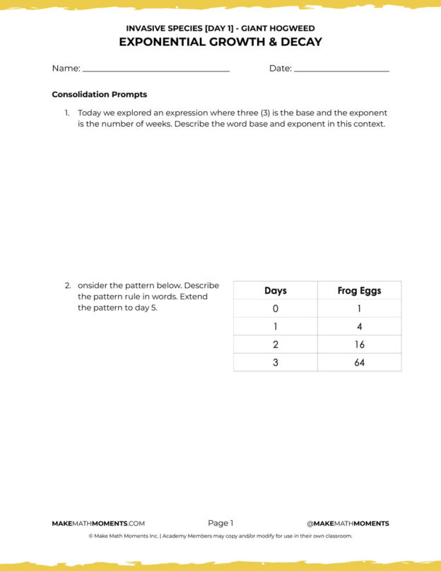 Invasive Species | Patterning & Exponents Real World 3 Act Math Unit