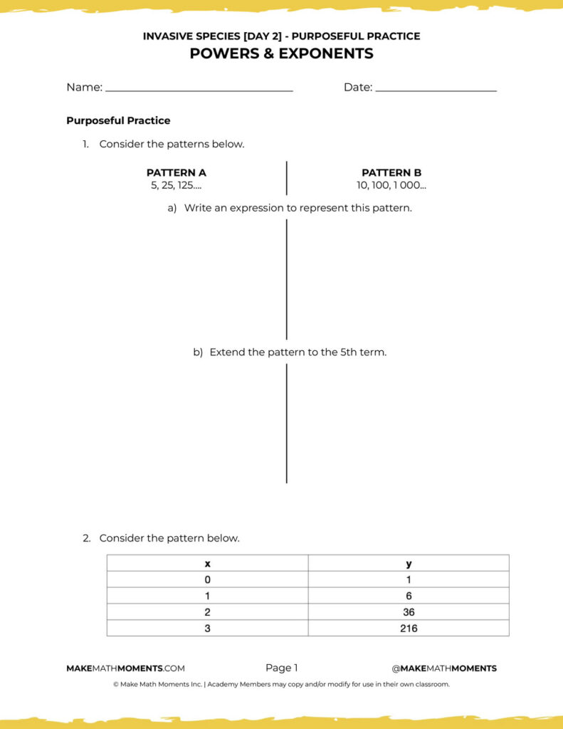 Invasive Species [Day 2] Exponents Math Talk & Practice Worksheet