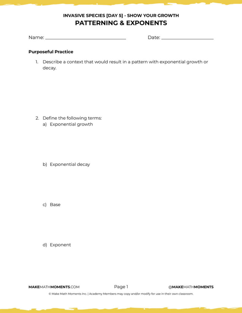 Invasive Species [Day 5] - Exponential Growth & Decay Assessment