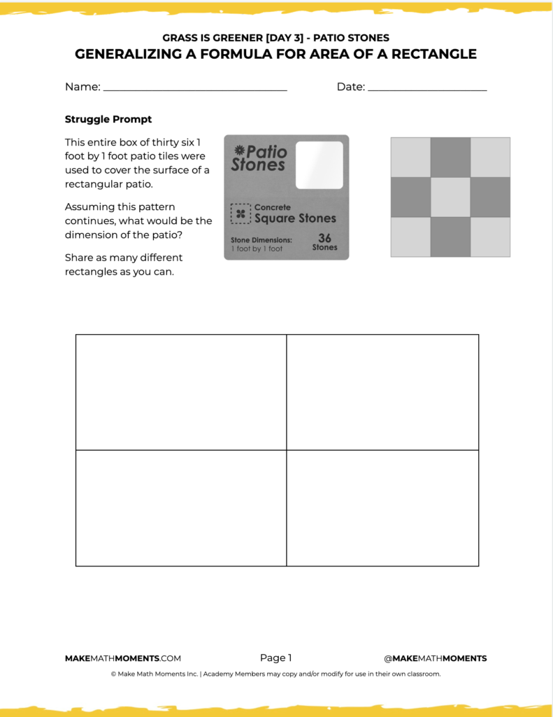 Grass is Greener | Generalizing a Formula for Area of a Rectangle | 3 ...